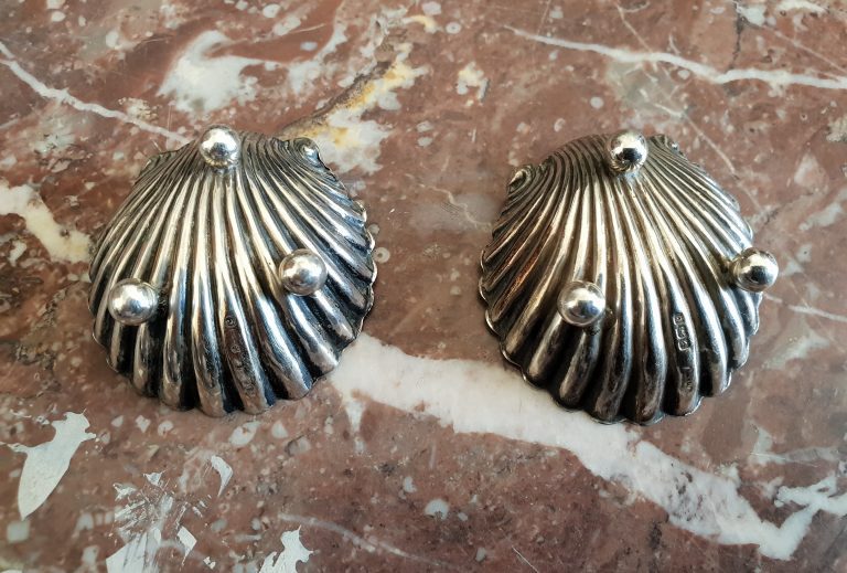 Pair of Renaissance revival silver shell salts. - Warwick Oakman